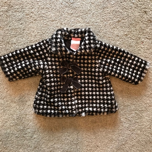 Nannette | Jackets & Coats | Nannette Baby Girl Plush Jacket Houndstooth Bows Full Zip 2 Month ...